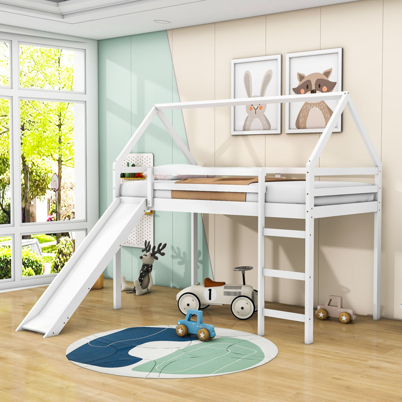 Kyllian Wood Loft Bed with Slide Twin White